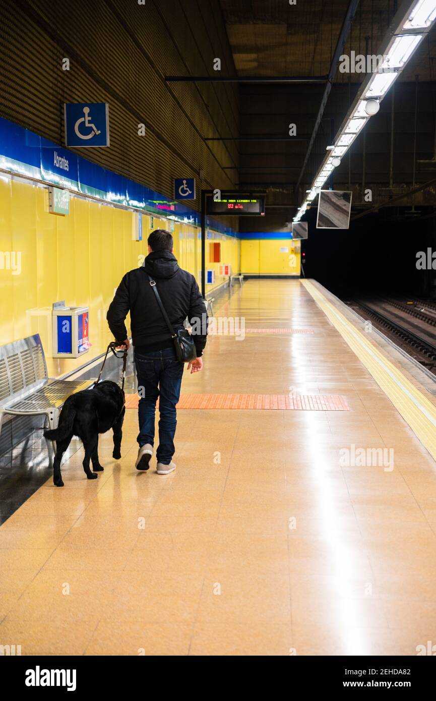 Blind man walking with guide dog in subway Stock Photo - Alamy