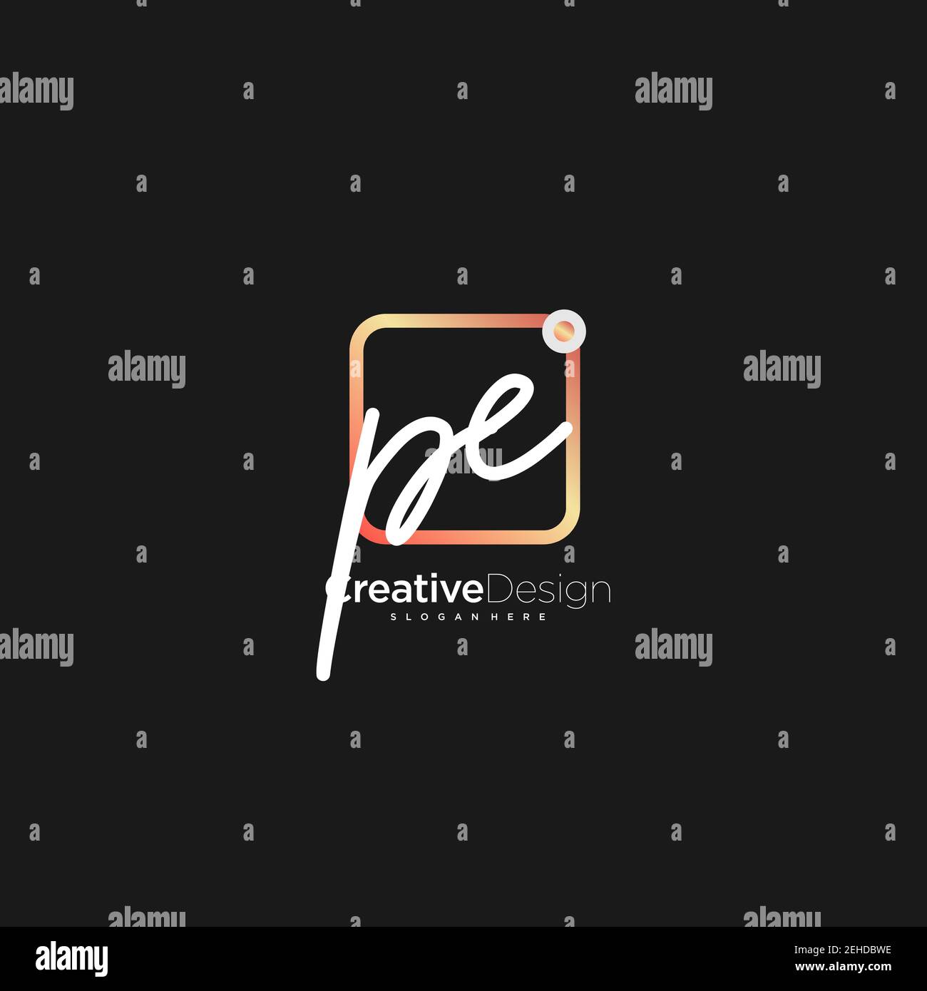 PE Initial Letter handwriting logo hand drawn colorful box vector, logo ...