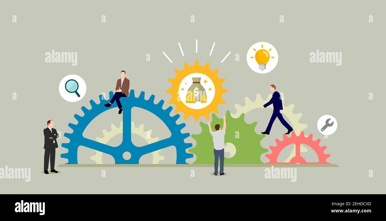 Business success (money) concept vector banner illustration. Gear wheel ...