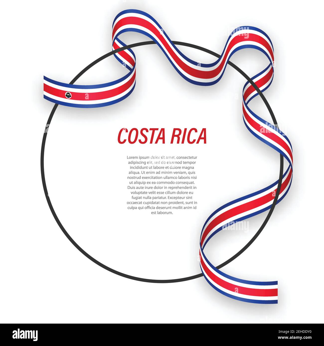 Waving ribbon flag of Costa Rica on circle frame. Template for independence day poster design ...