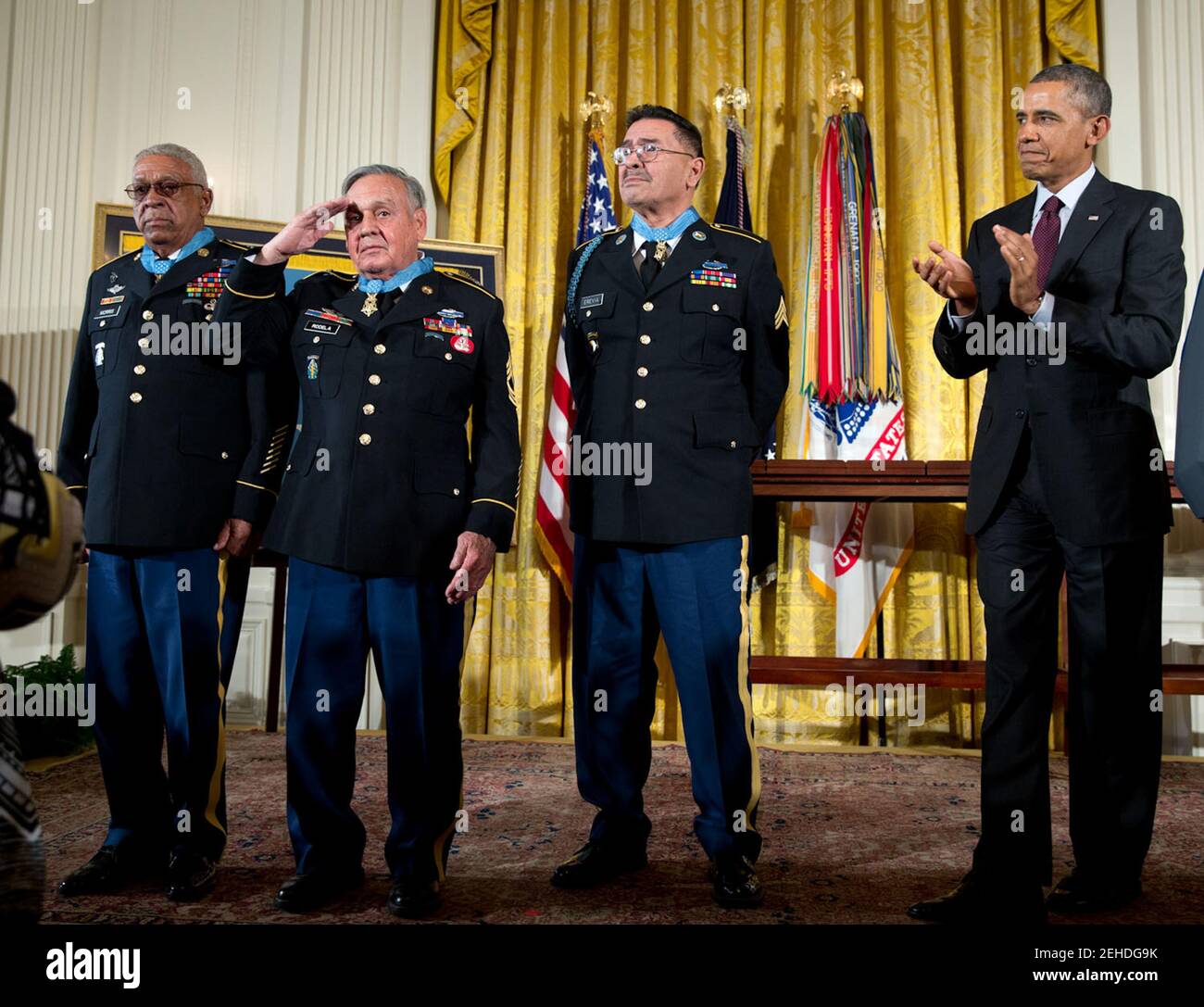 March 18, 2014 "The President applauds Medal of Honor honorees, from left, Staff Sergeant Melvin ...