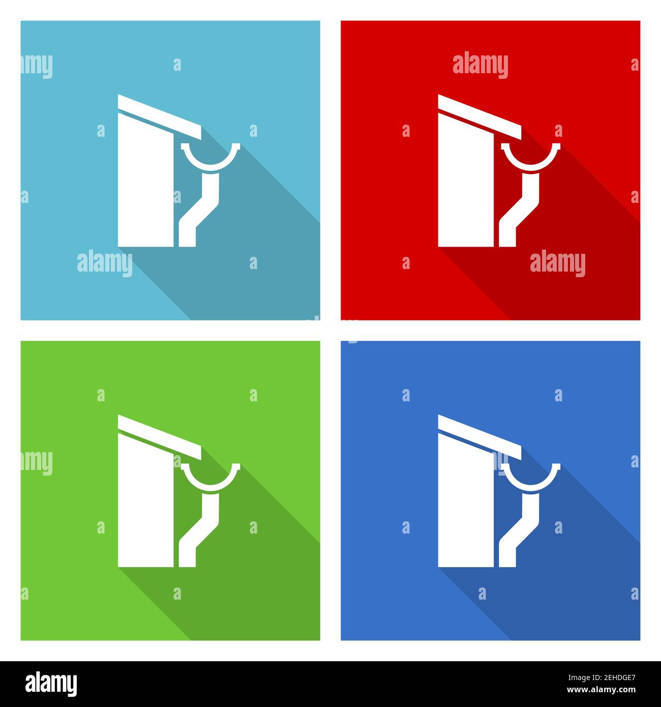 Roof and gutter, guttering home icon set, flat design vector ...