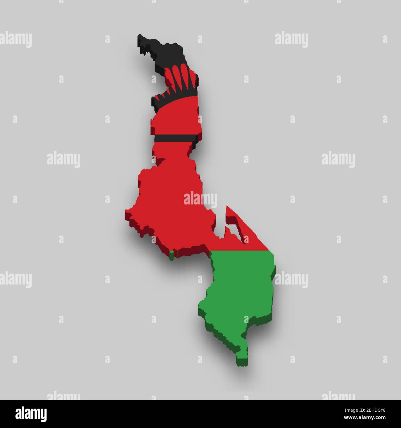 3d isometric Map of Malawi with national flag. Vector Illustration ...