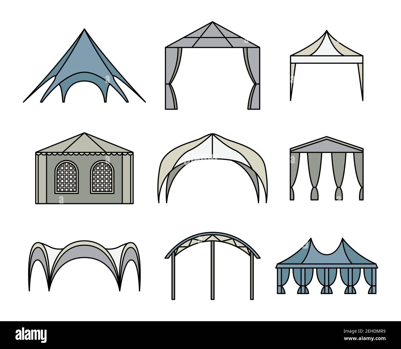 Vector set of event tent illustrations. Line art Stock Vector Image ...