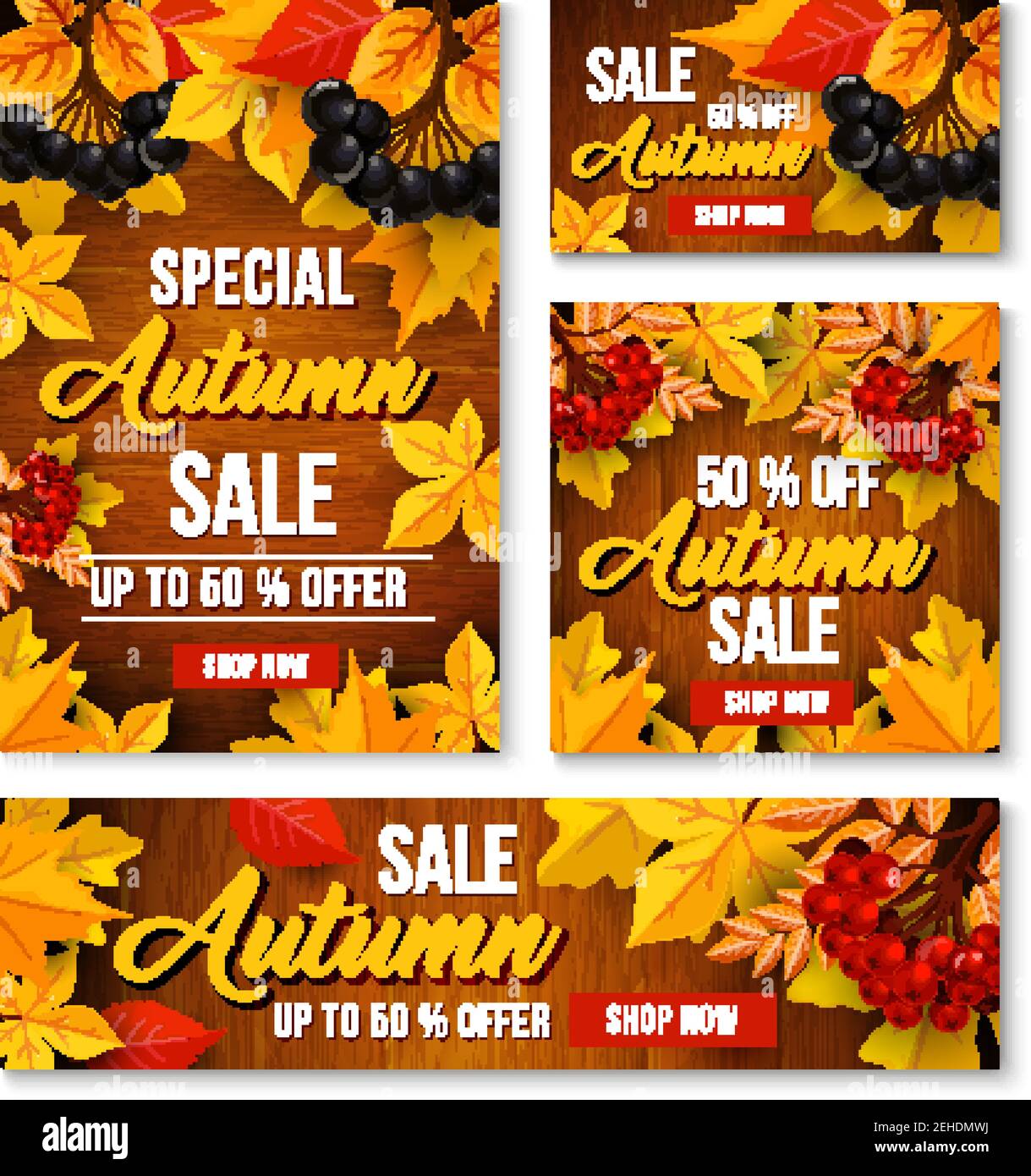 Autumn sale poster, web banner and leaflet templates for seasonal ...