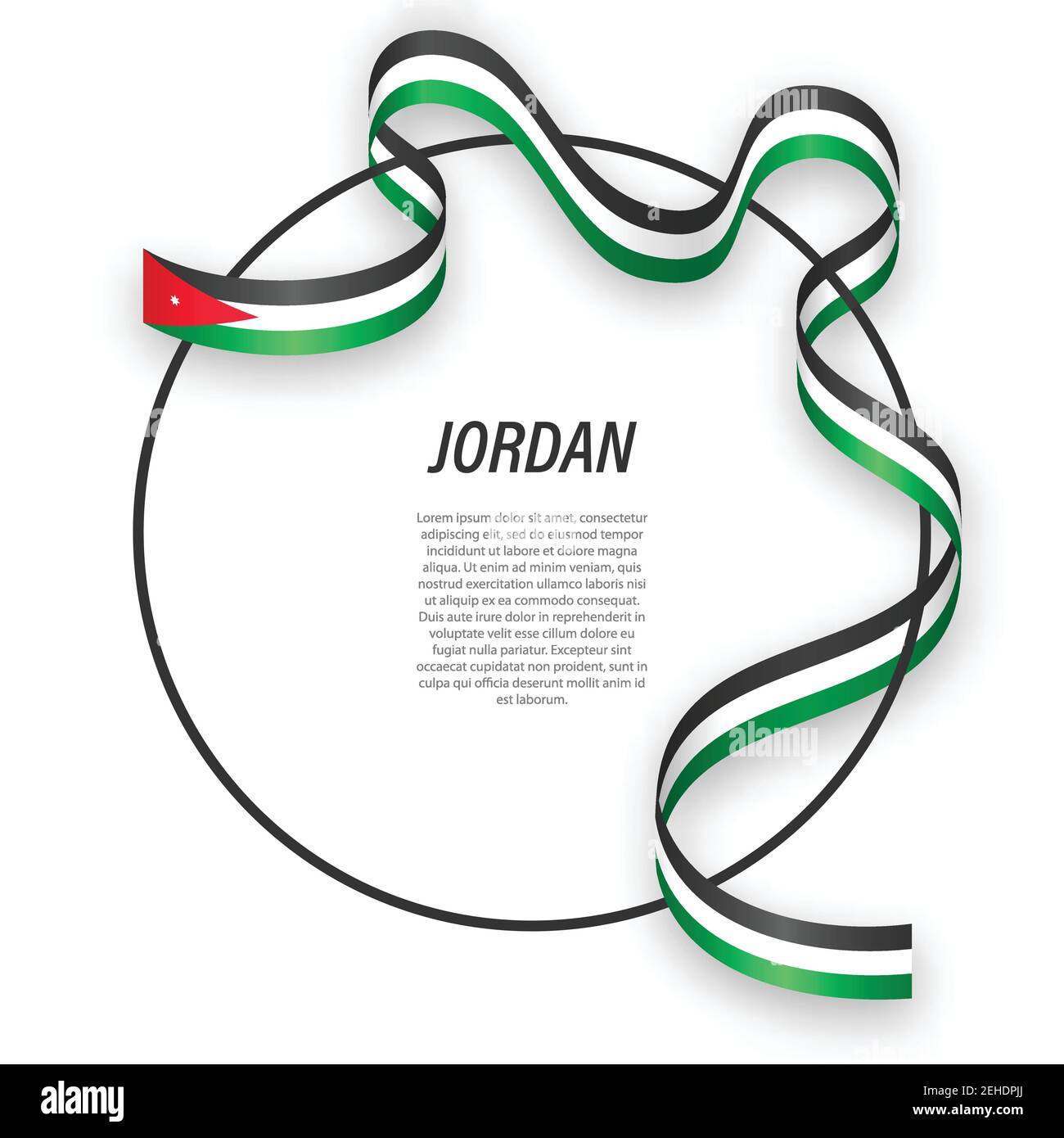 Waving ribbon flag of Jordan on circle frame. Template for independence ...