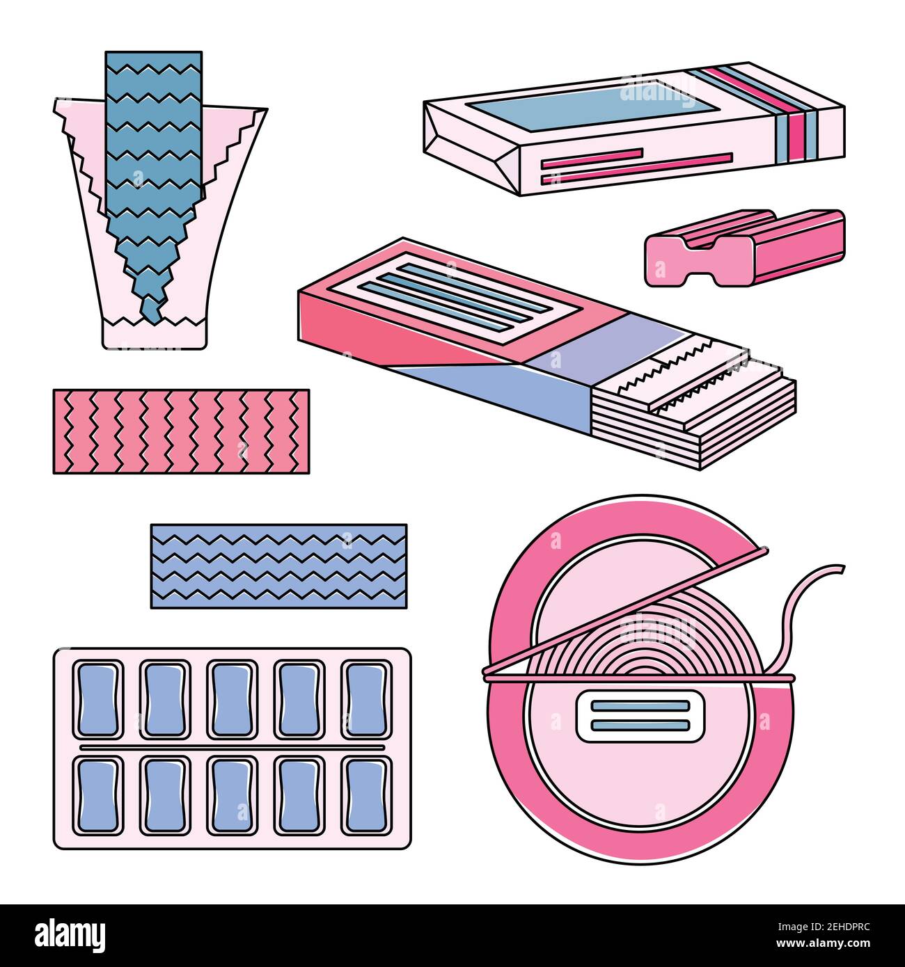 Color set of chewing gum. Style of the 90s. Line art Stock Vector Image ...