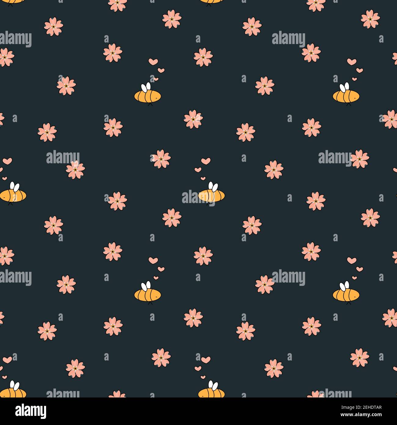 Seamless vector simple pattern of outline pink forget me nots flowers ...