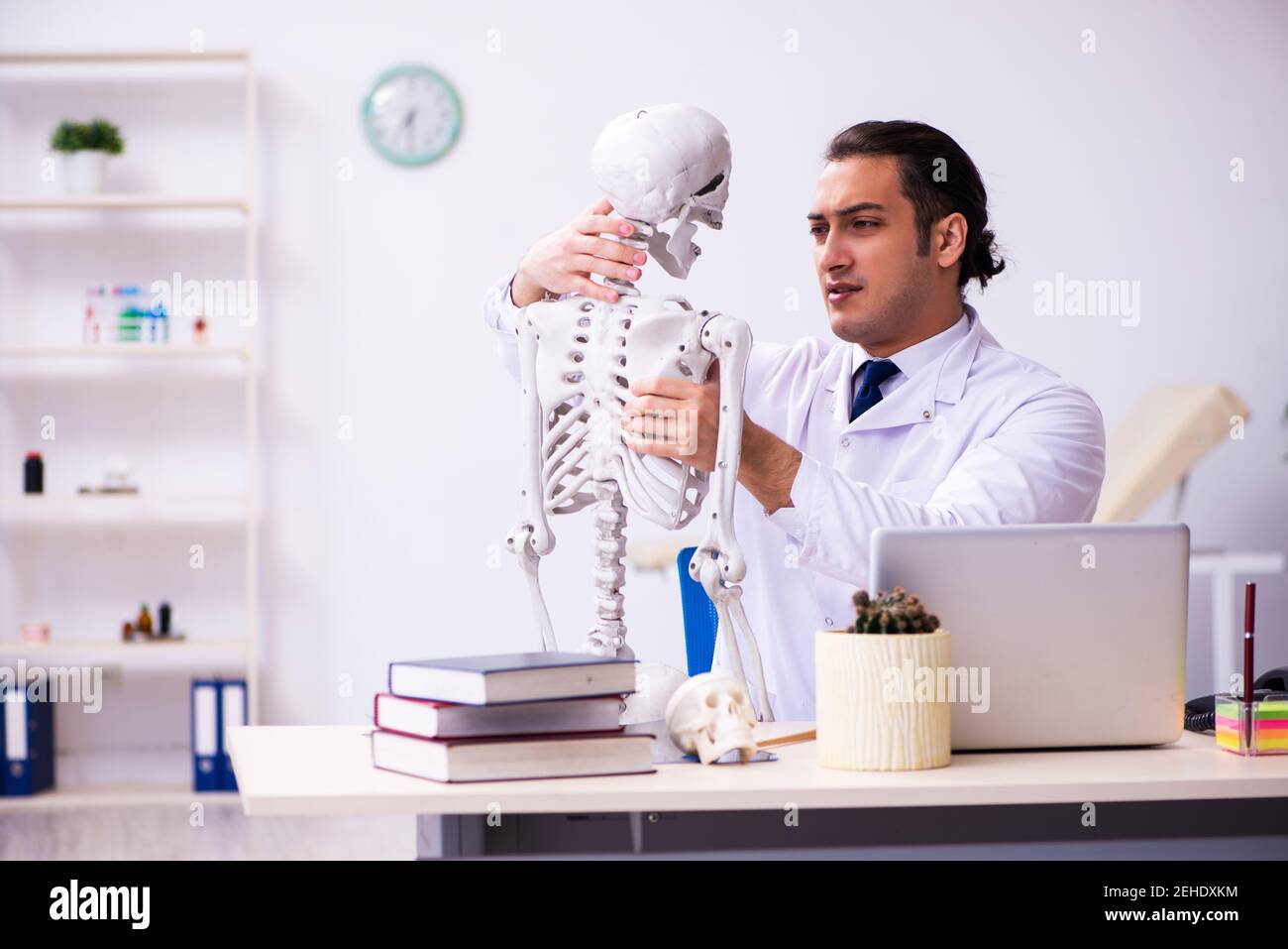 Young doctor studying human skeleton Stock Photo - Alamy