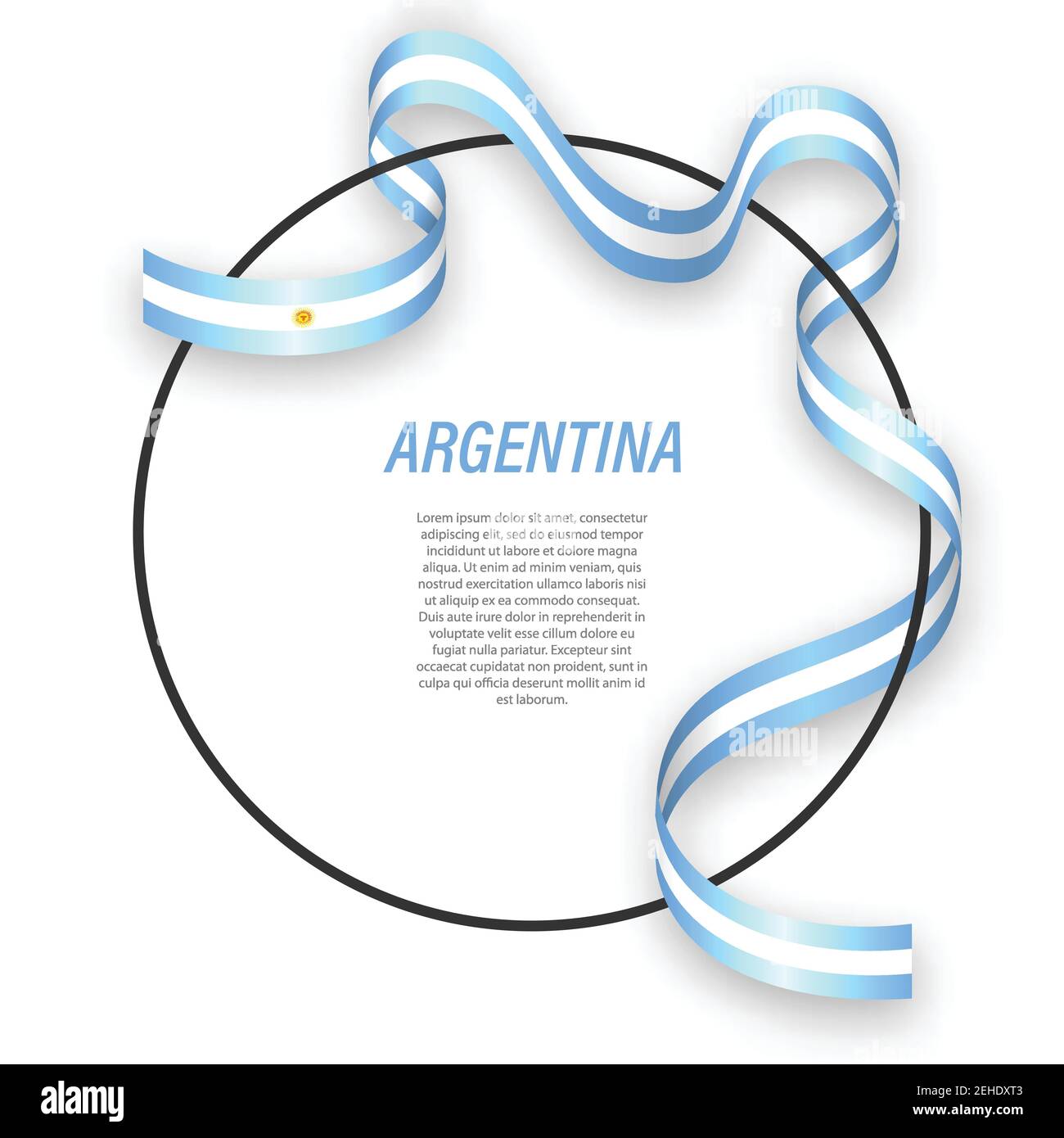 Waving ribbon flag of Argentina on circle frame. Template for independence day poster design ...