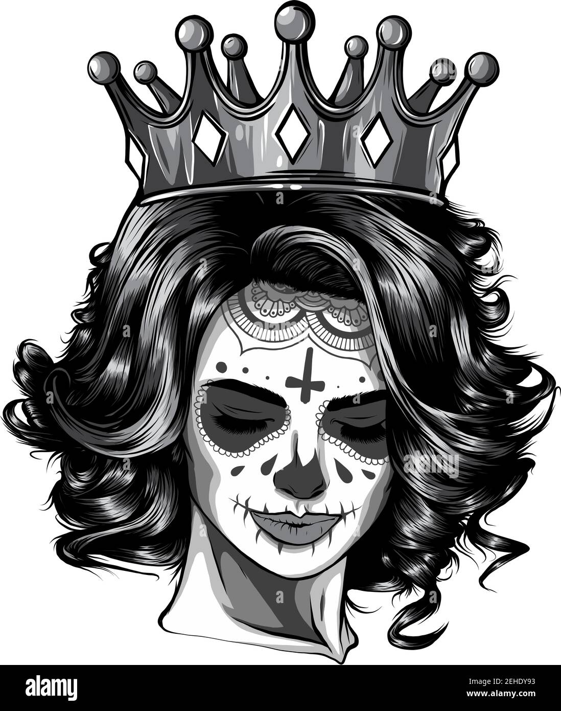 Skull girl with a crown. Vector illustration Stock Vector Image & Art ...