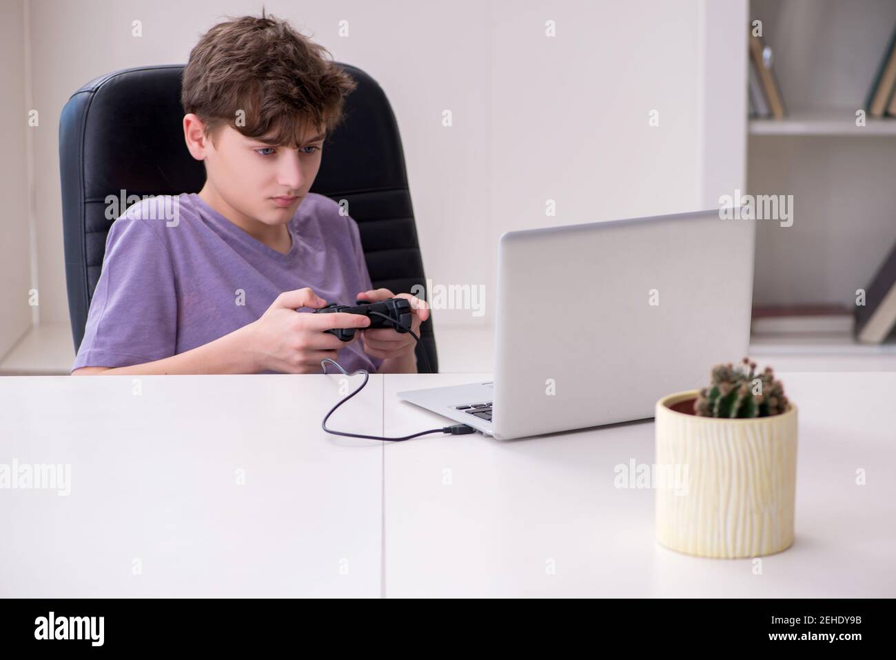 Boy playing computer games at home Stock Photo - Alamy