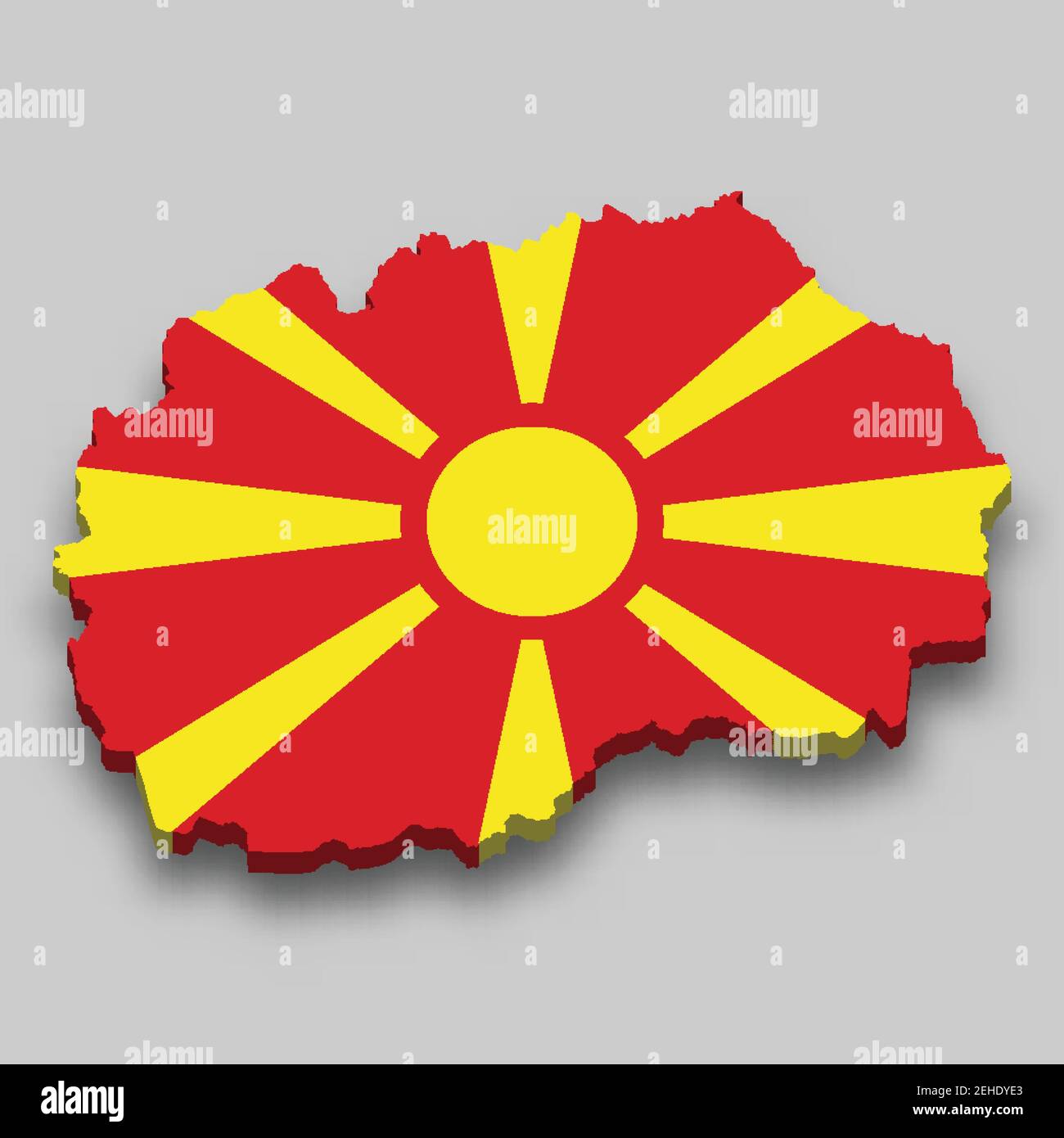 3d isometric Map of North Macedonia with national flag. Vector ...