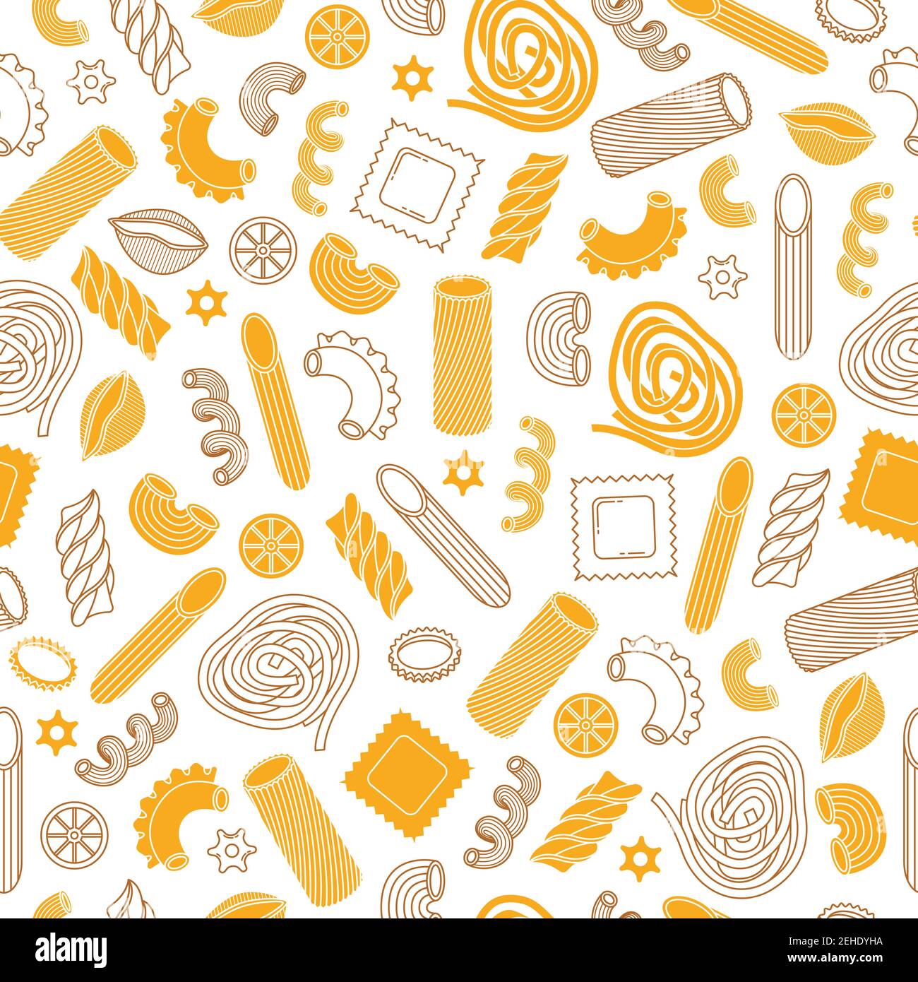 The vector seamless pattern with different types of italian pasta. Line ...
