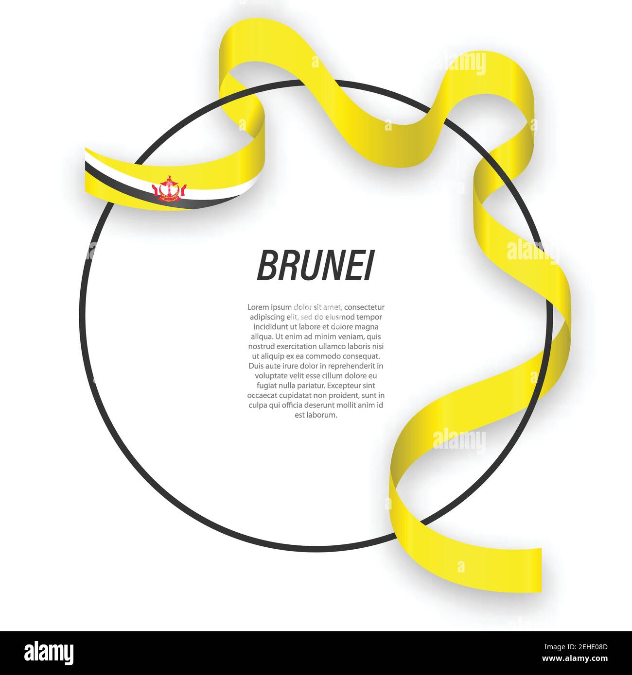 Waving ribbon flag of Brunei on circle frame. Template for independence day poster design Stock ...