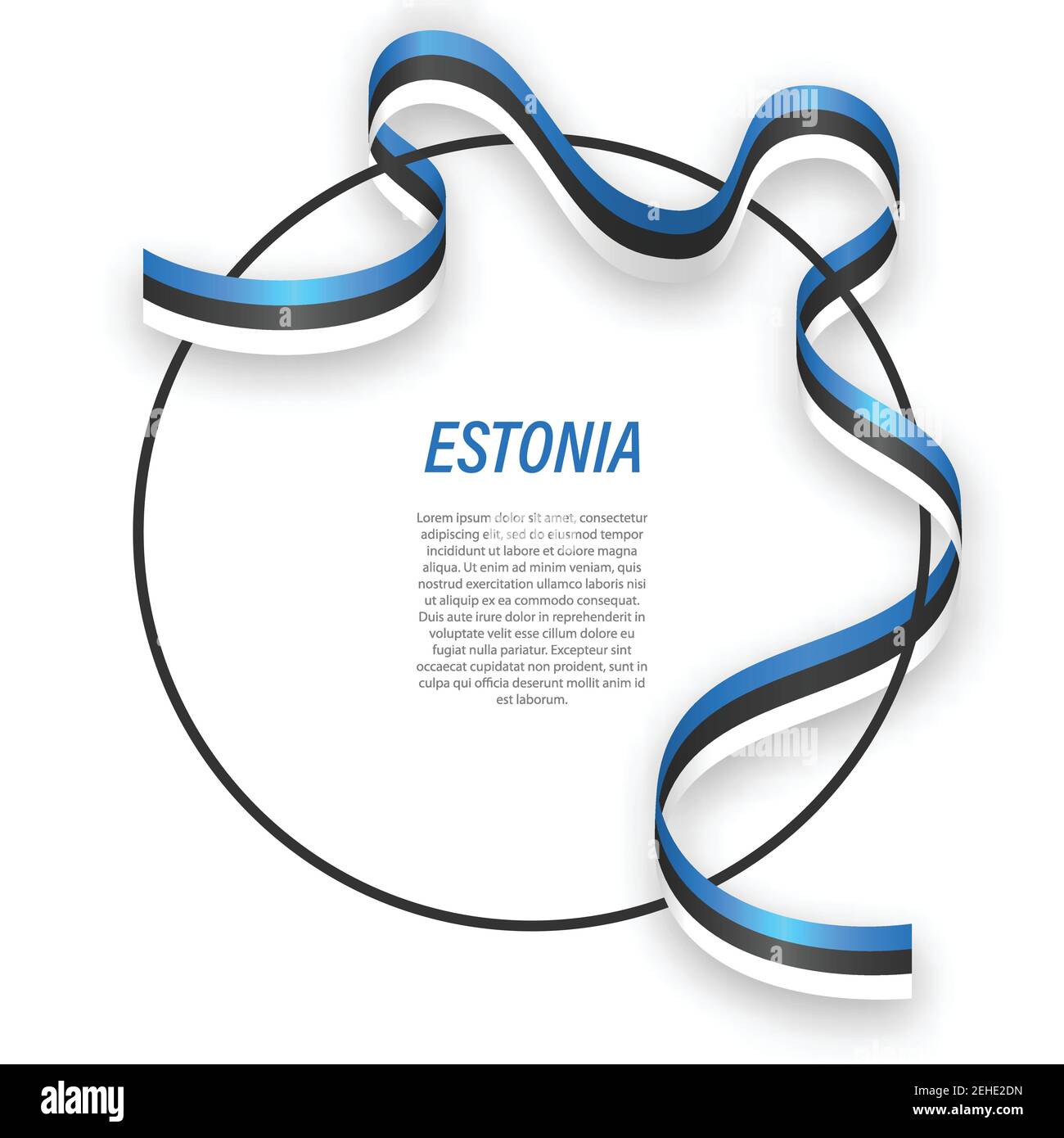 Waving ribbon flag of Estonia on circle frame. Template for independence day poster design Stock ...
