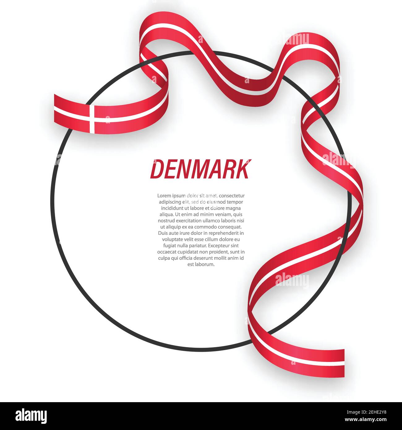 Waving ribbon flag of Denmark on circle frame. Template for ...
