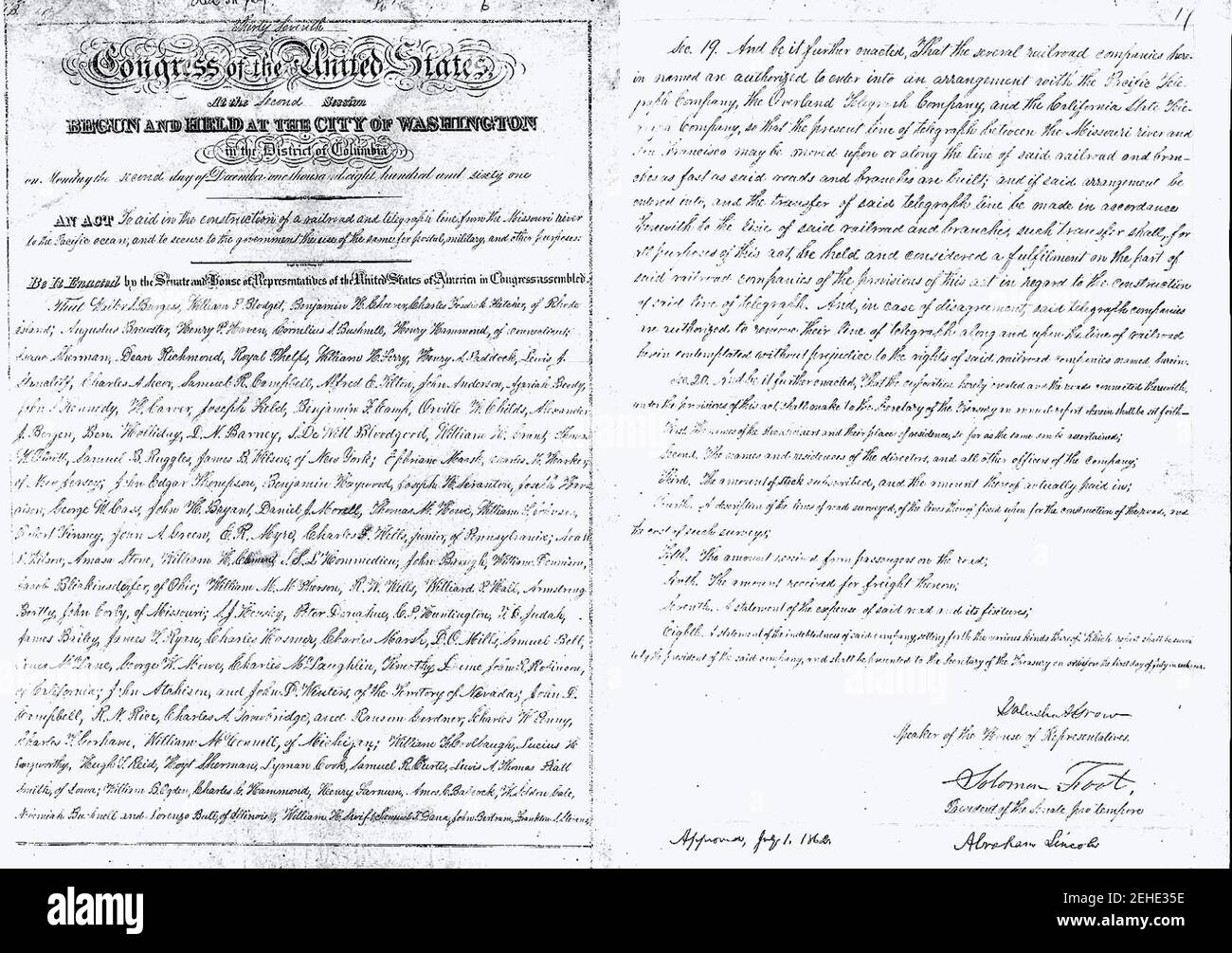 Pacific Railroad Act of 1862 Original Manuscript Stock Photo - Alamy