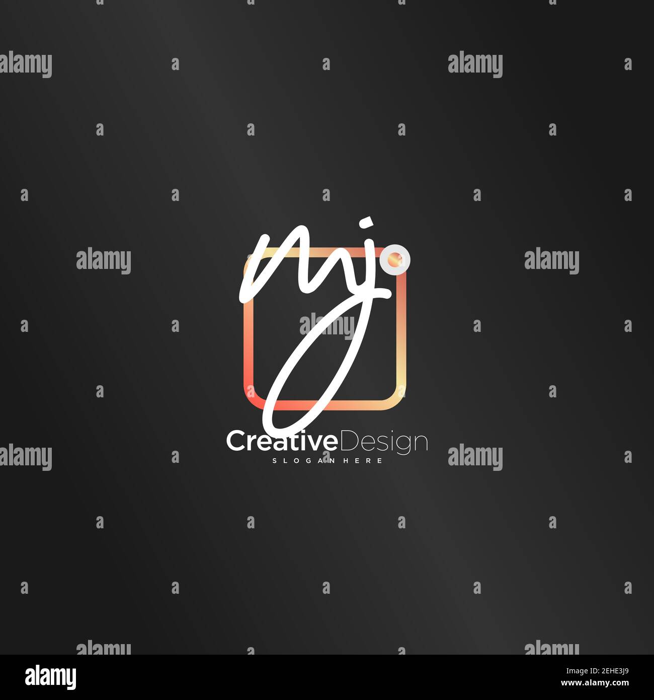 MJ Initial Letter handwriting logo hand drawn colorful box vector, logo ...