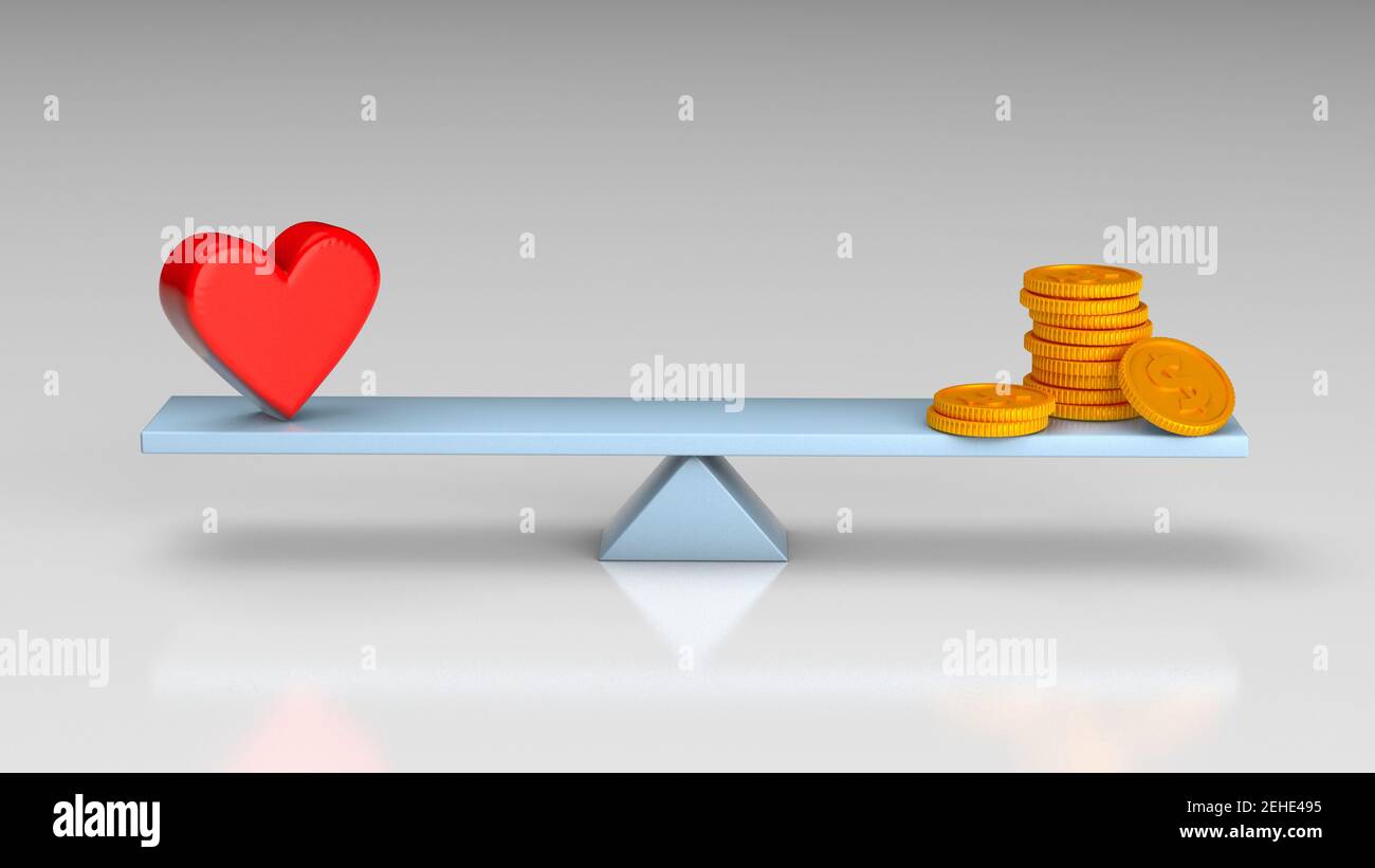 Scales balance money or heart. Health or money concept, relationship ...