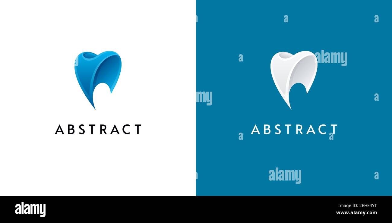 3d dental logo designs. Abstract tooth icons on white and blue ...