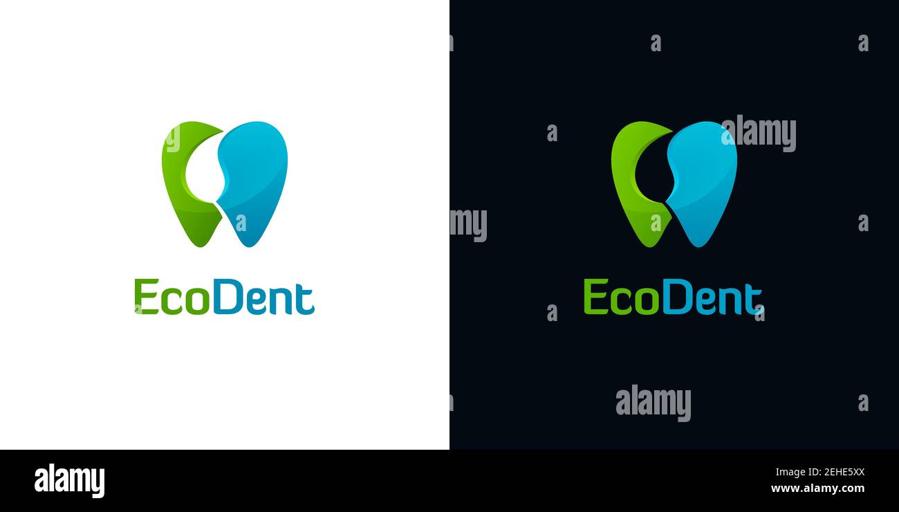 Bright tooth icons with leaf shapes on white and black backgrounds ...