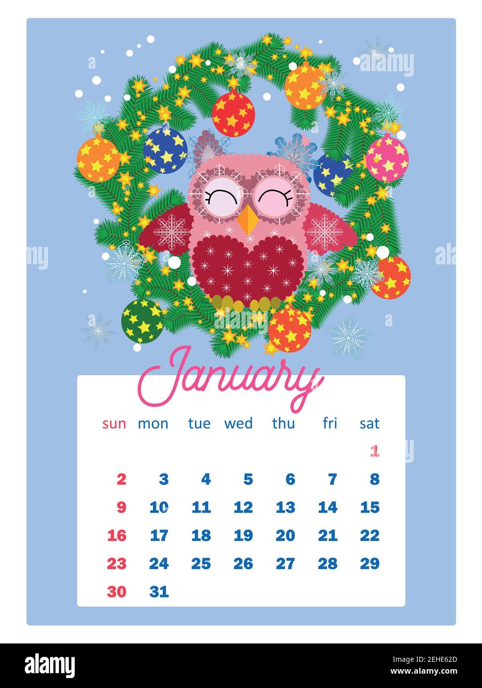 Calendar 2022. Cute owls and birds for every month. Wall vertical ...