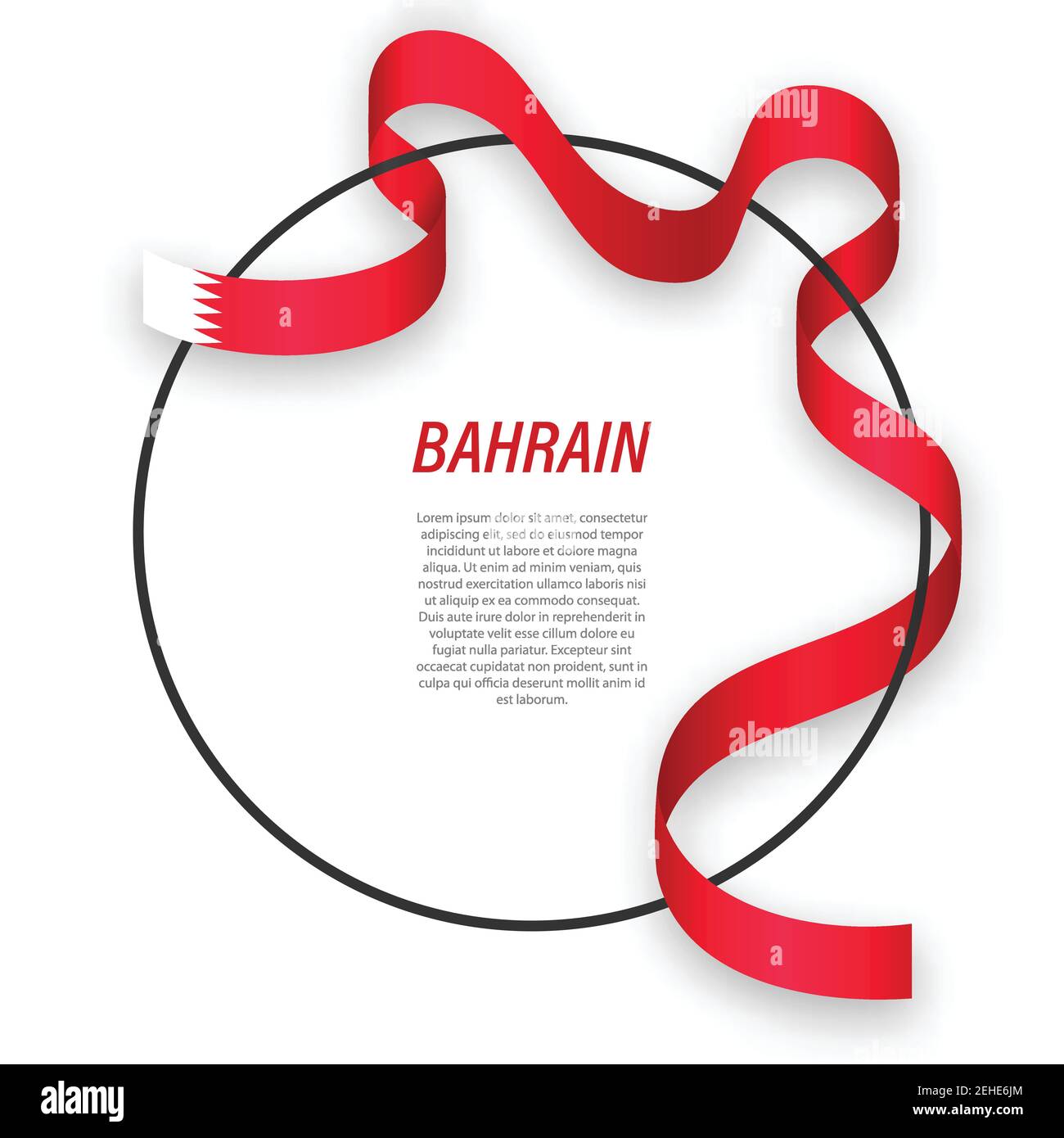 Waving ribbon flag of Bahrain on circle frame. Template for independence day poster design Stock ...