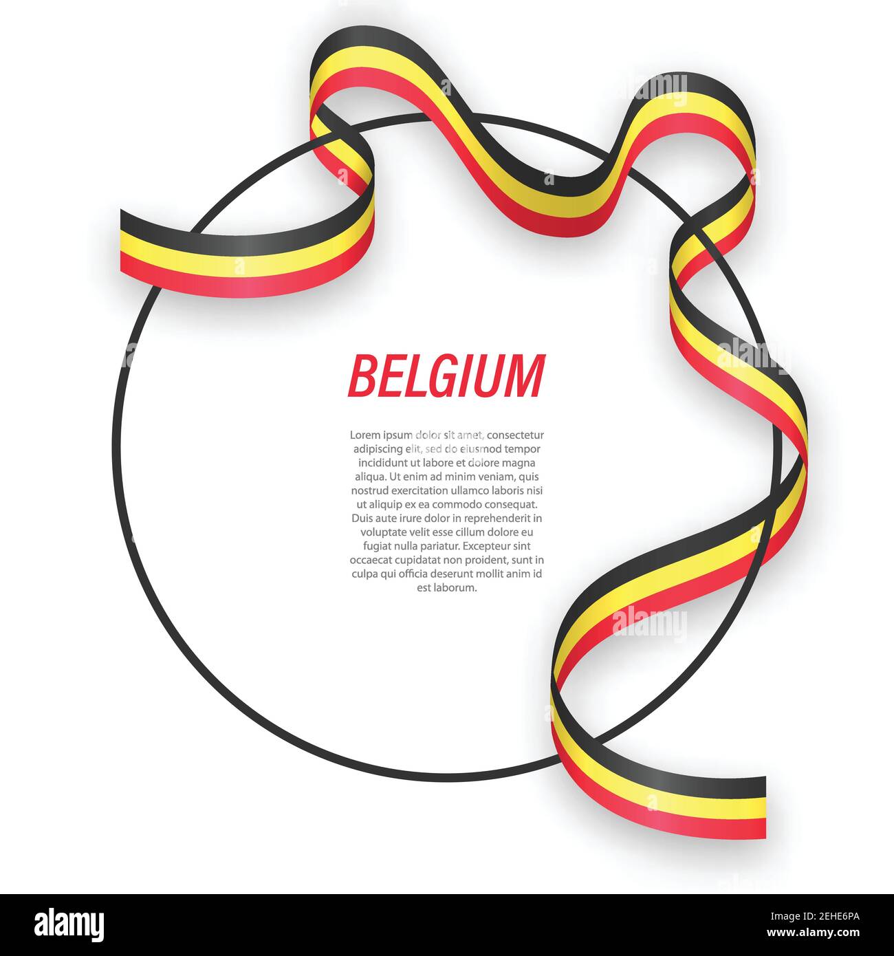 Waving ribbon flag of Belgium on circle frame. Template for ...