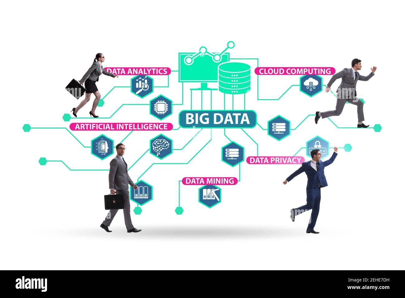 Big data concept illustraion in the modern computing with businessmen ...