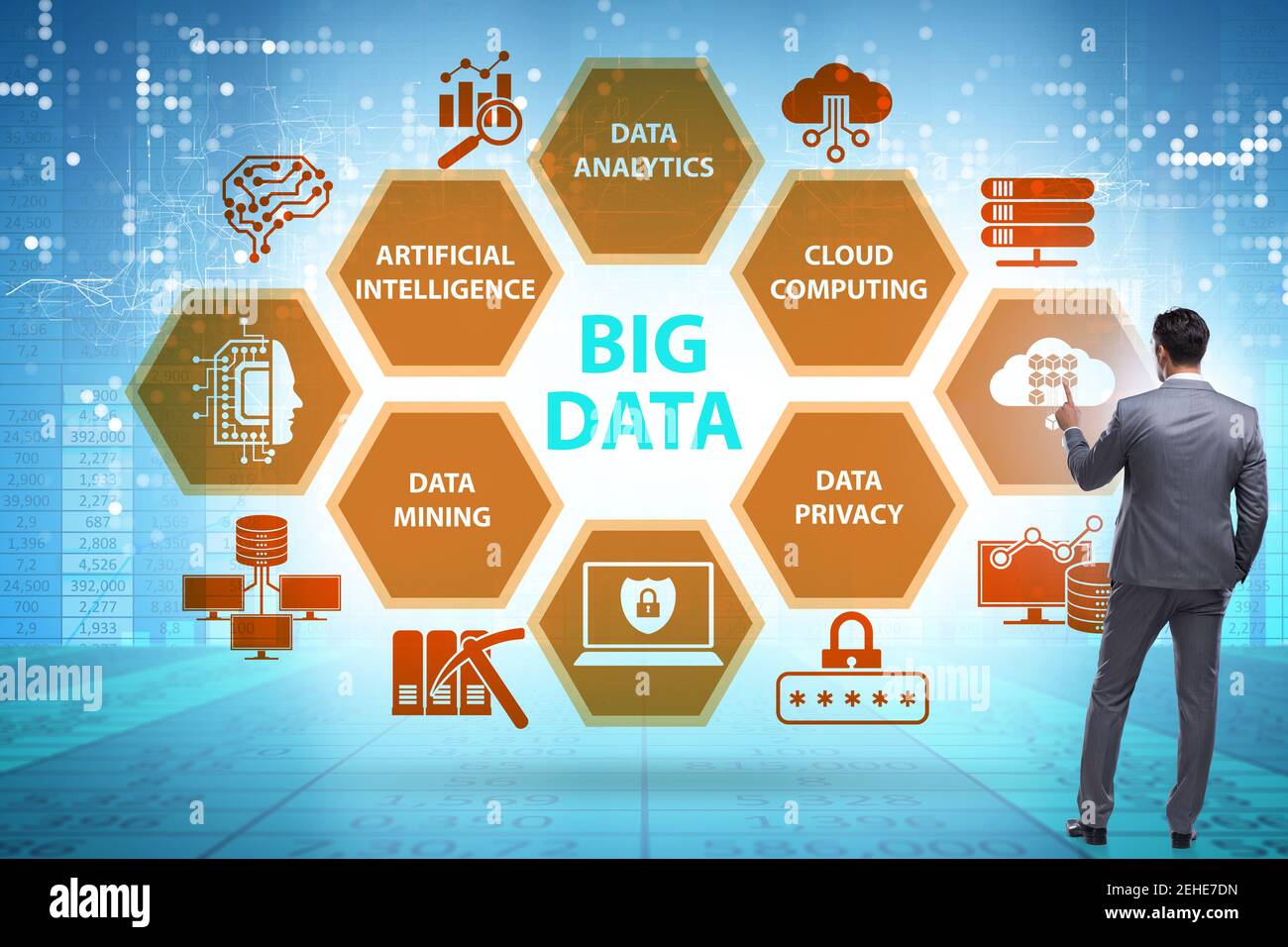 Big data concept illustraion in the modern computing with businessman ...