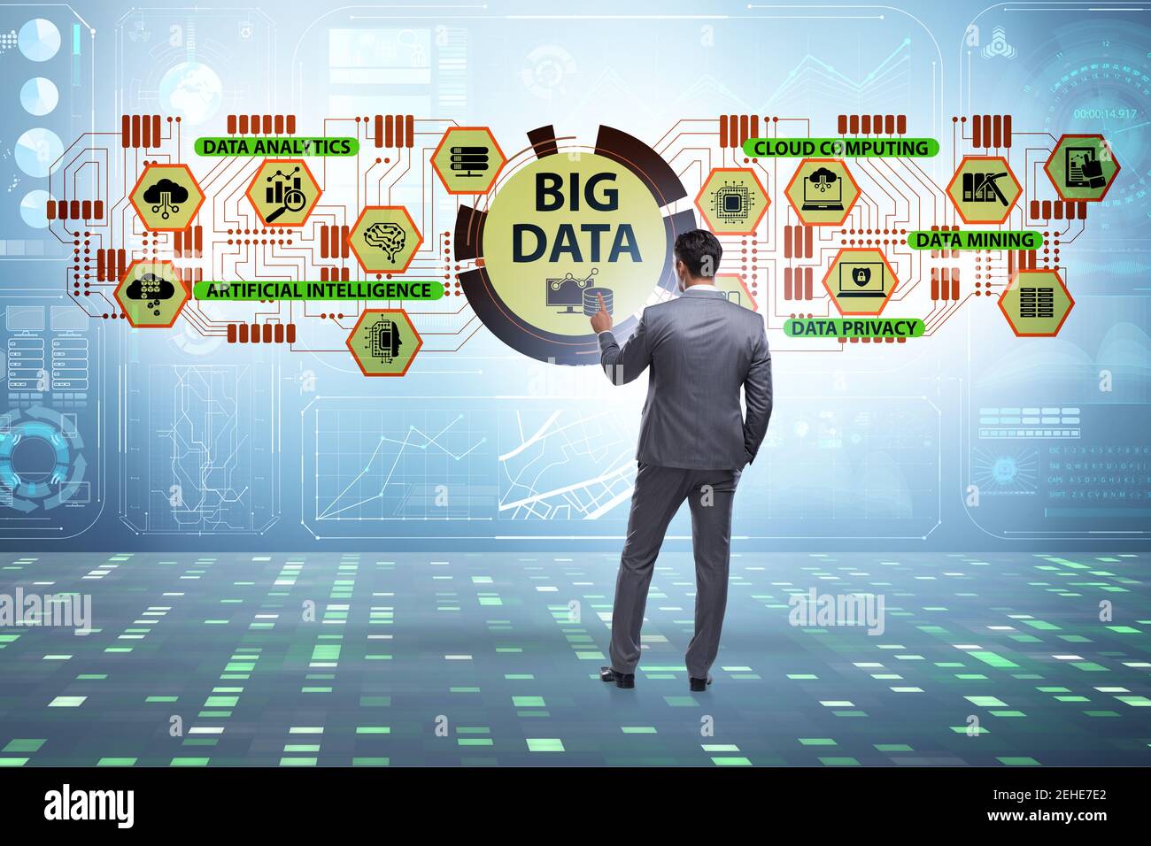 Big data concept illustraion in the modern computing with businessman ...