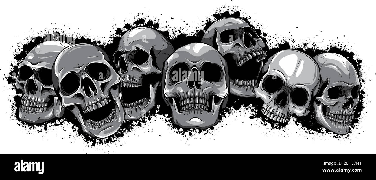 illustration group of human skulls. Human skull design for characters ...