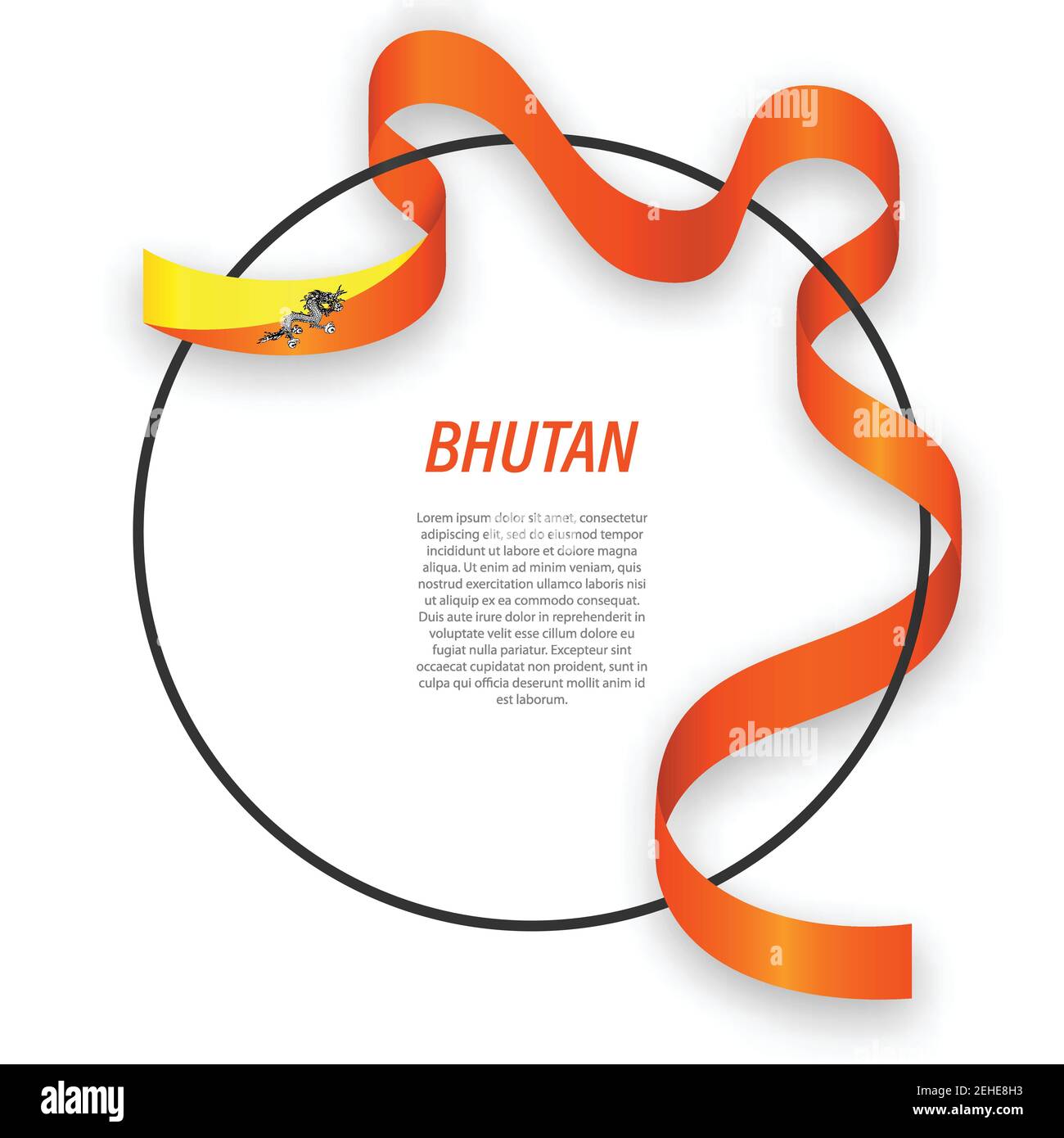 Waving ribbon flag of Bhutan on circle frame. Template for independence ...