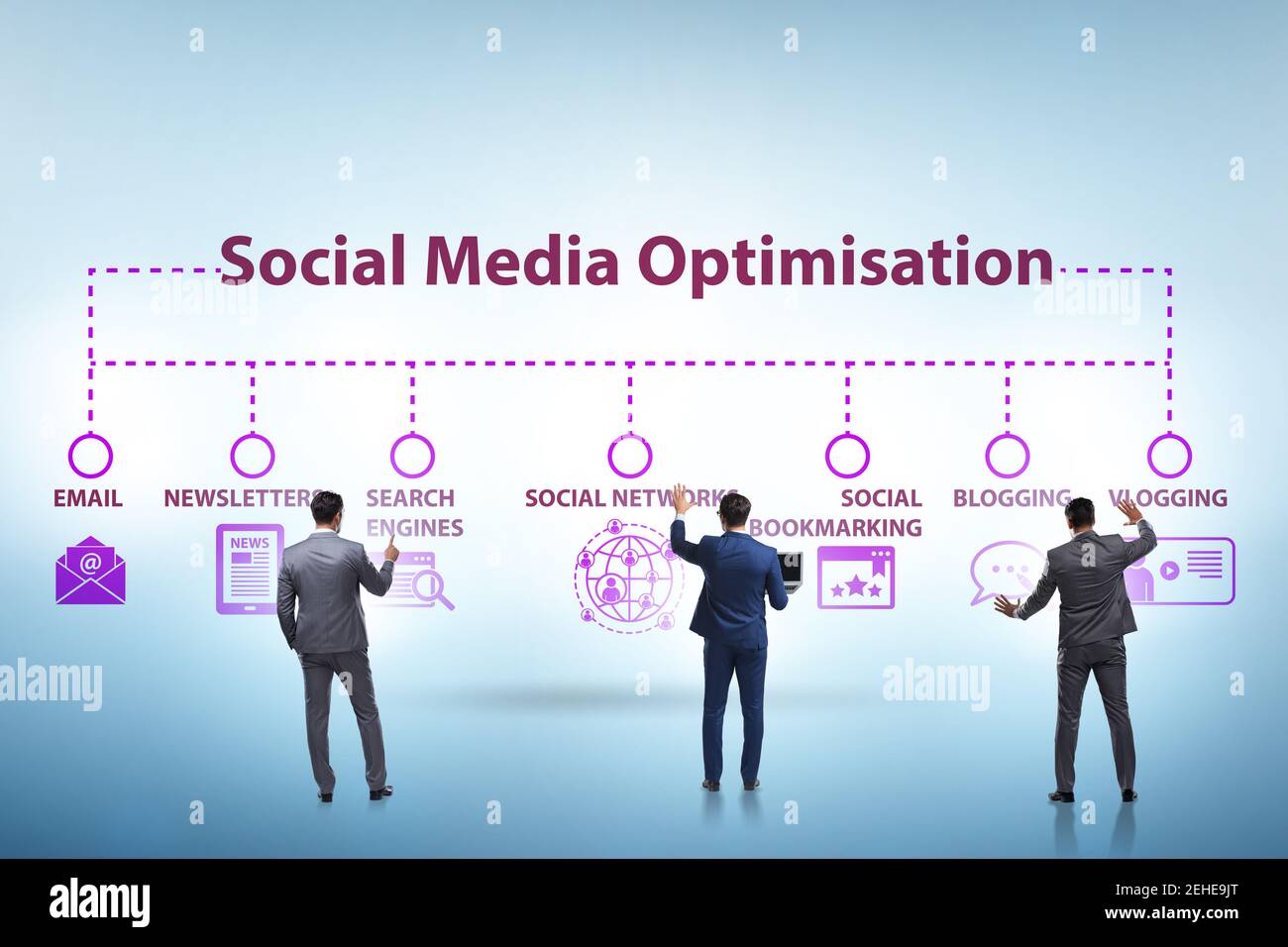 Social media optimisation concept with the businessman Stock Photo - Alamy