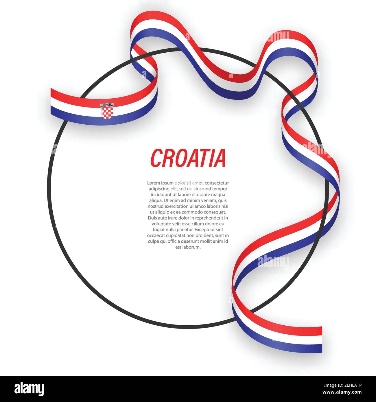Waving ribbon flag of Croatia on circle frame. Template for ...