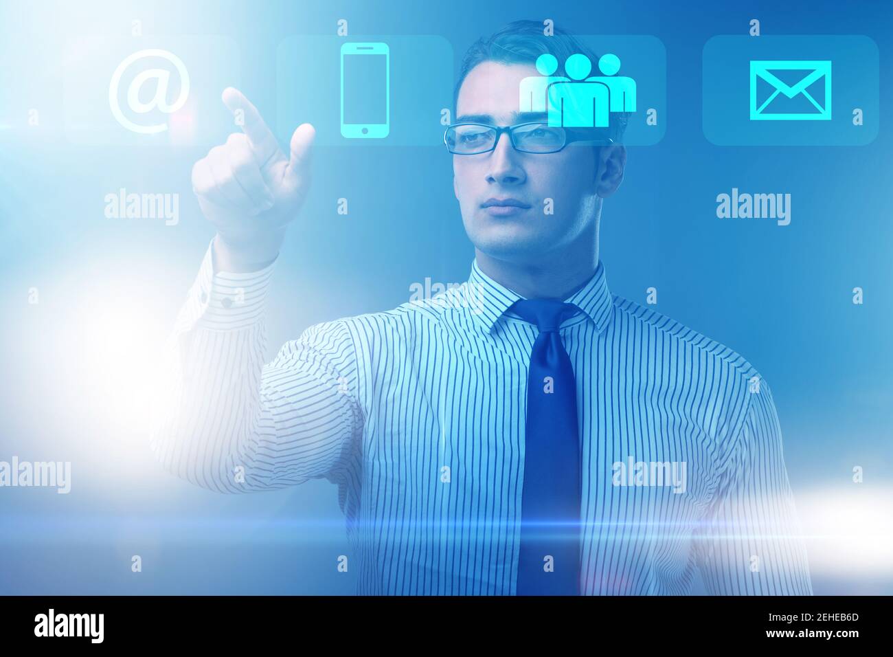 Businessman pressing in the communication concept Stock Photo - Alamy