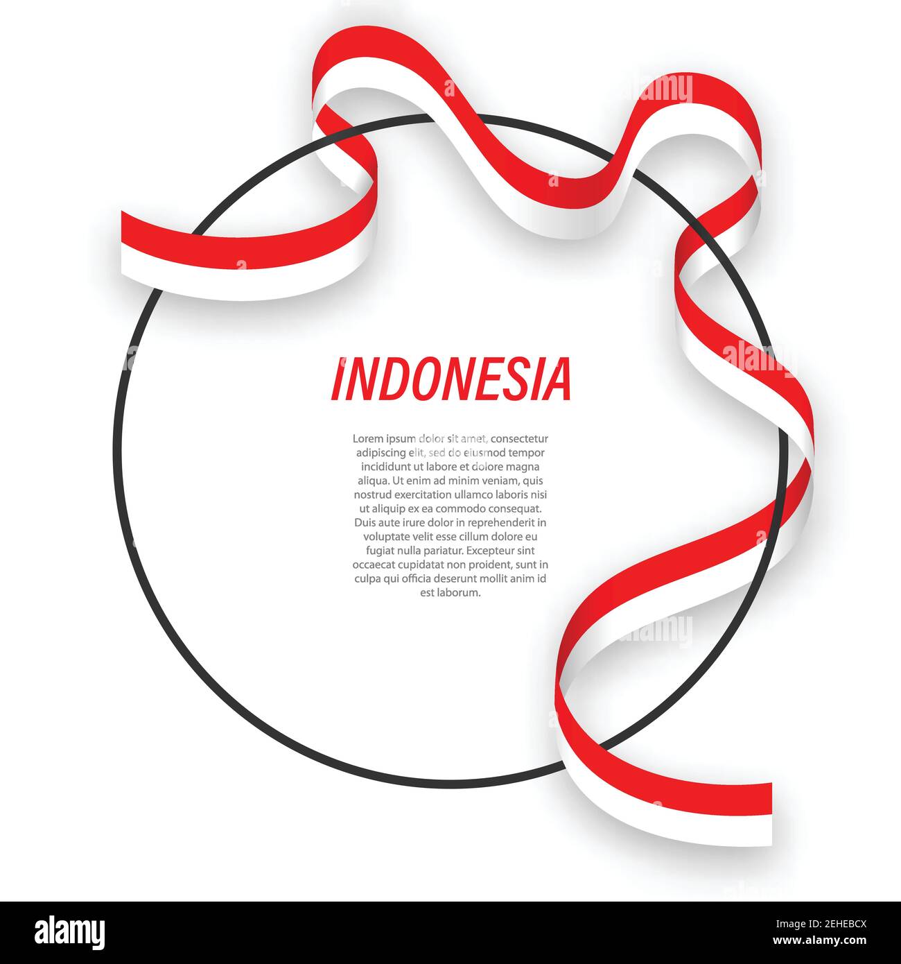 Waving ribbon flag of Indonesia on circle frame. Template for independence day poster design ...