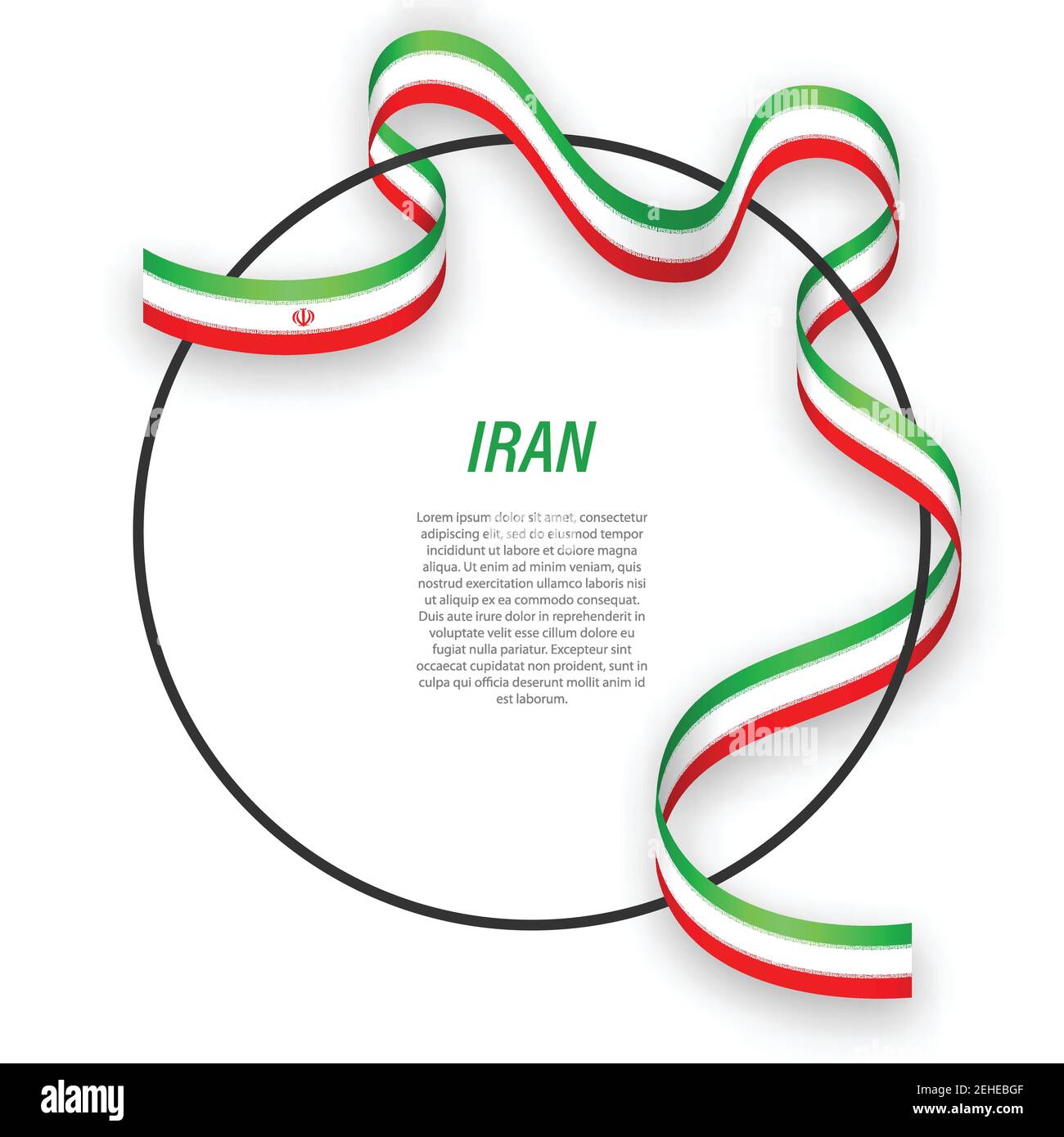 Waving ribbon flag of Iran on circle frame. Template for independence day poster design Stock ...