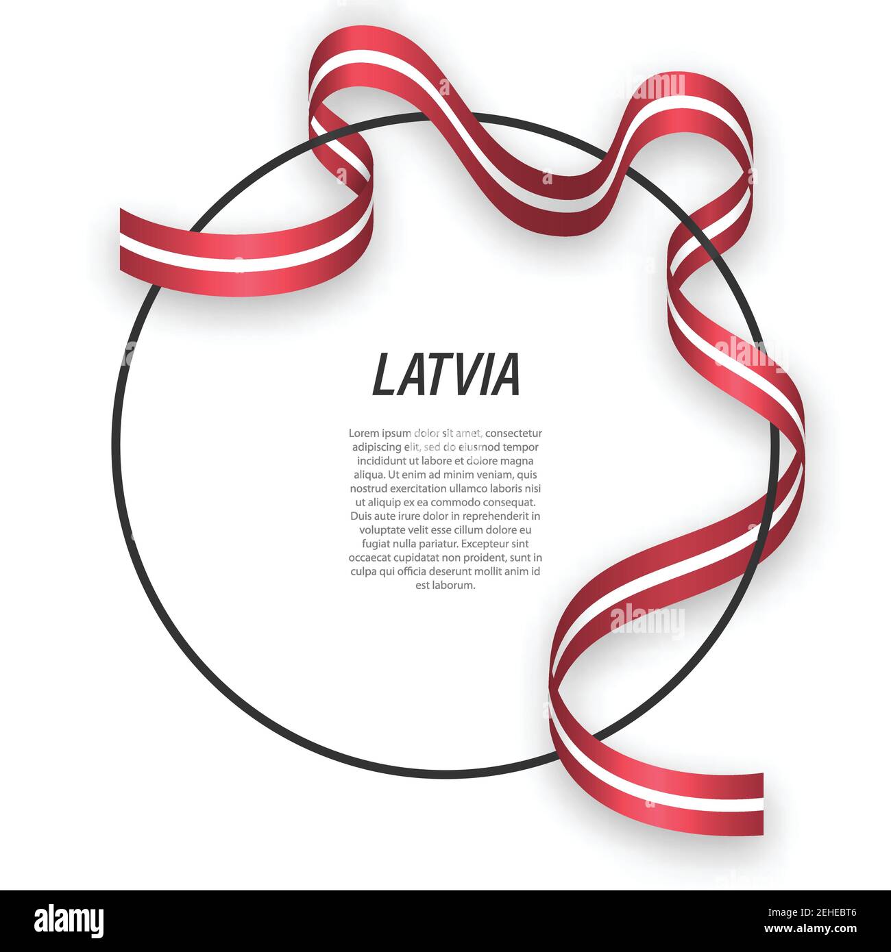 Waving ribbon flag of Latvia on circle frame. Template for independence ...