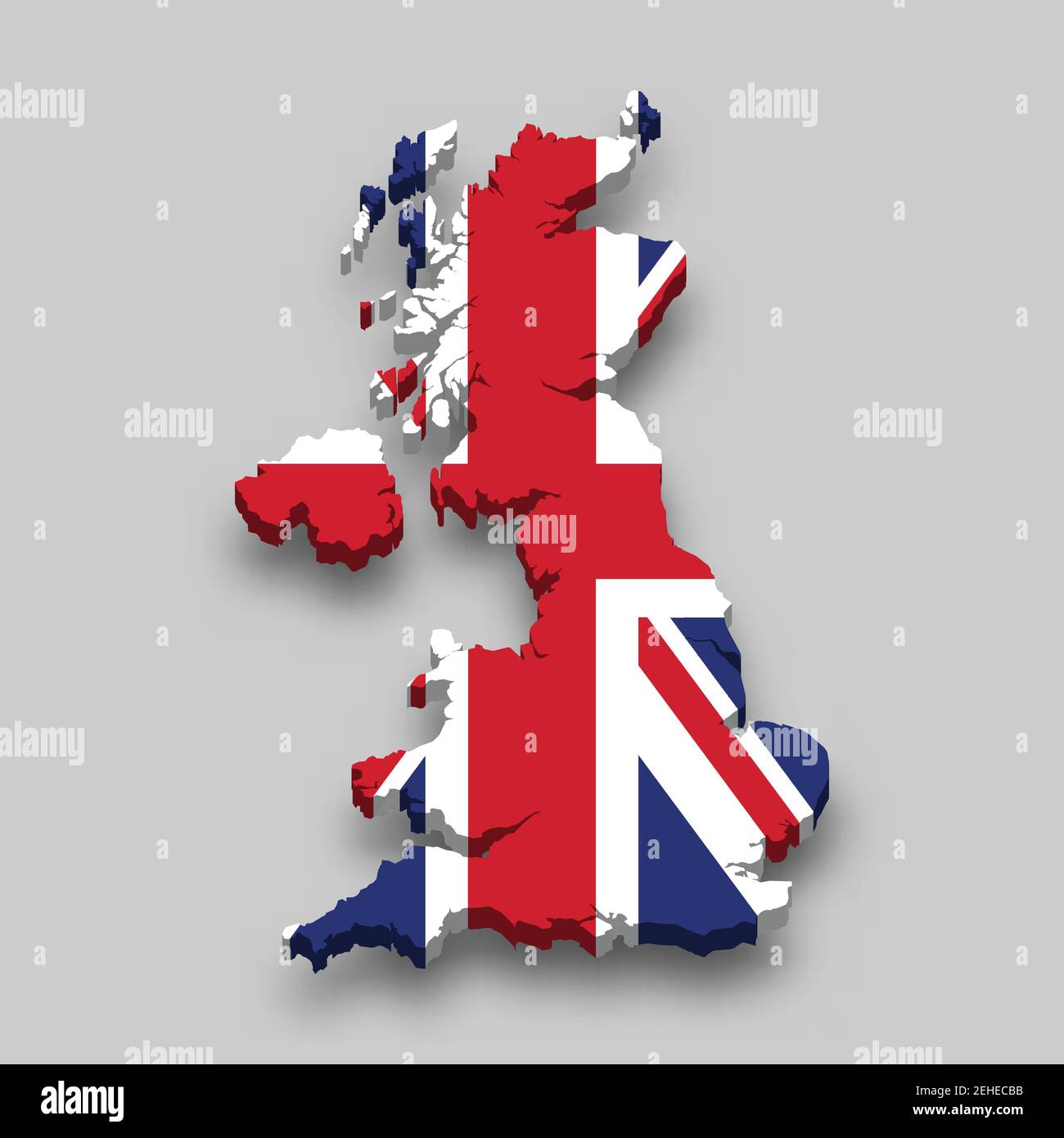 3d isometric Map of United Kingdom with national flag. Vector ...