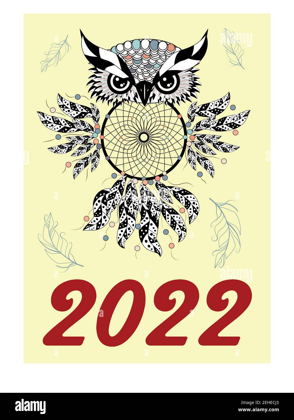 Colorful cute monthly boho calendar 2022 with dream catchers, boho owls ...