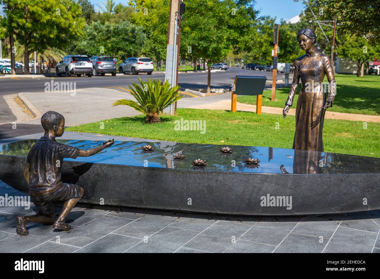 The Vietnamese Boat People Monument on the banks of the River Torrens ...