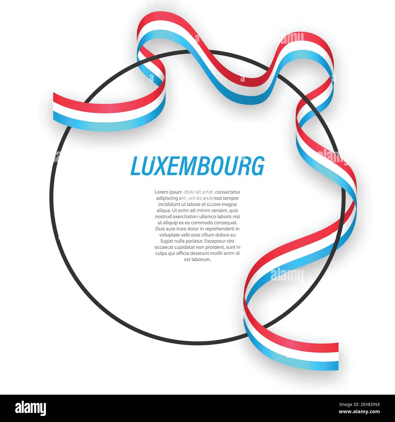 Waving ribbon flag of Luxembourg on circle frame. Template for ...