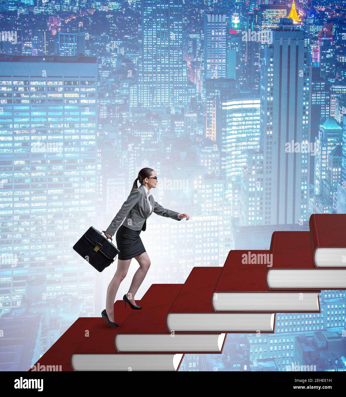 The businesswoman student climbing the ladder of education books Stock ...
