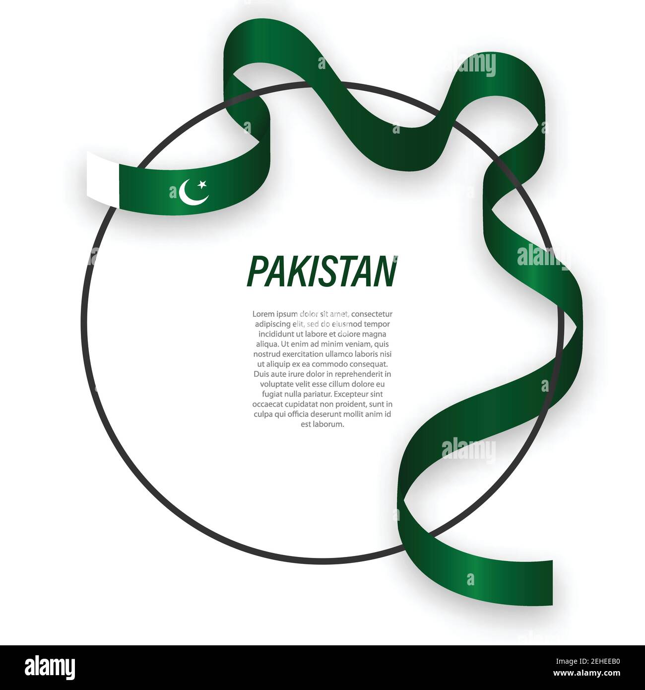 Waving ribbon flag of Pakistan on circle frame. Template for ...