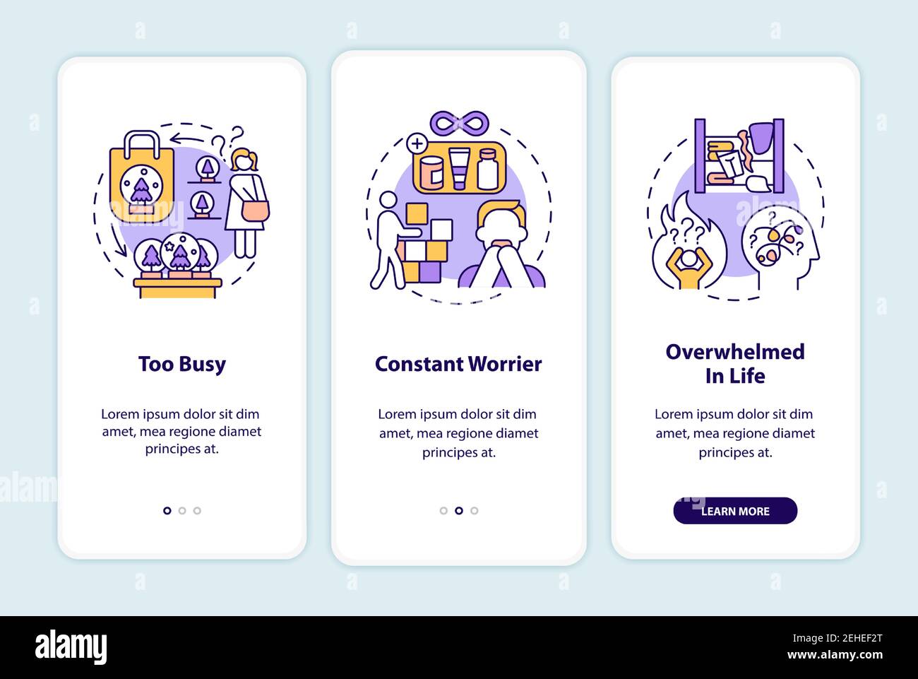 Clutter personality types onboarding mobile app page screen with ...