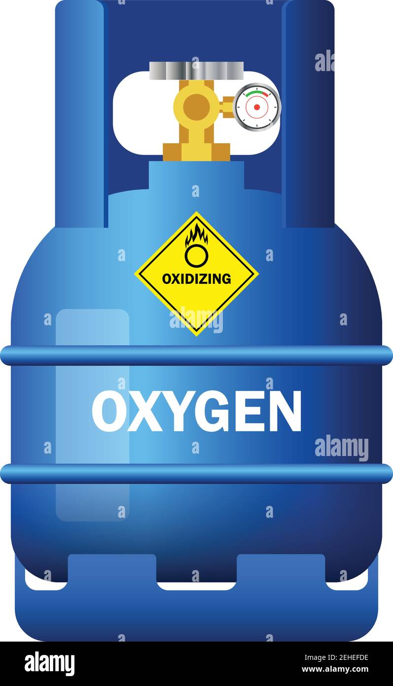 blue gas cylinder containing oxygen isolated on white background ...
