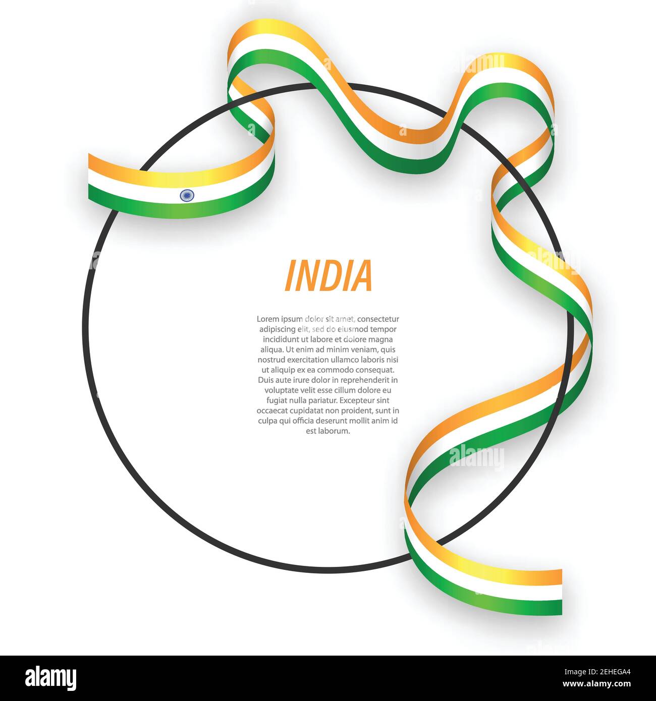 Waving ribbon flag of India on circle frame. Template for independence day poster design Stock ...