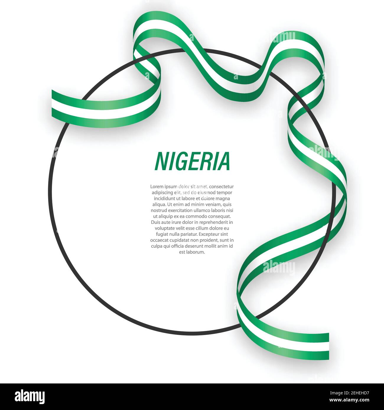 Waving ribbon flag of Nigeria on circle frame. Template for independence day poster design Stock ...